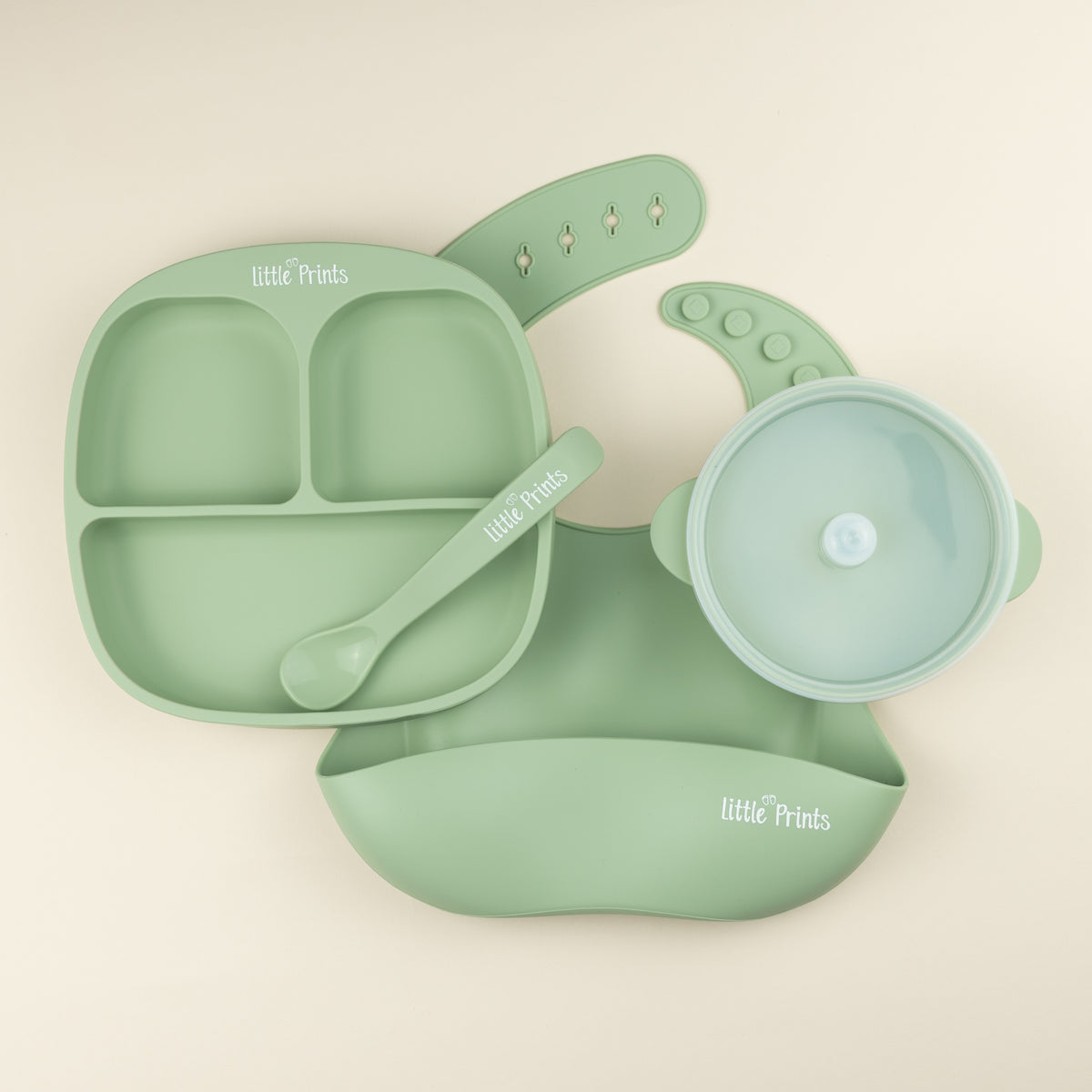 Set diversificare bebelusi din silicon (bol cu capac + farfurie cu ven – Little Prints